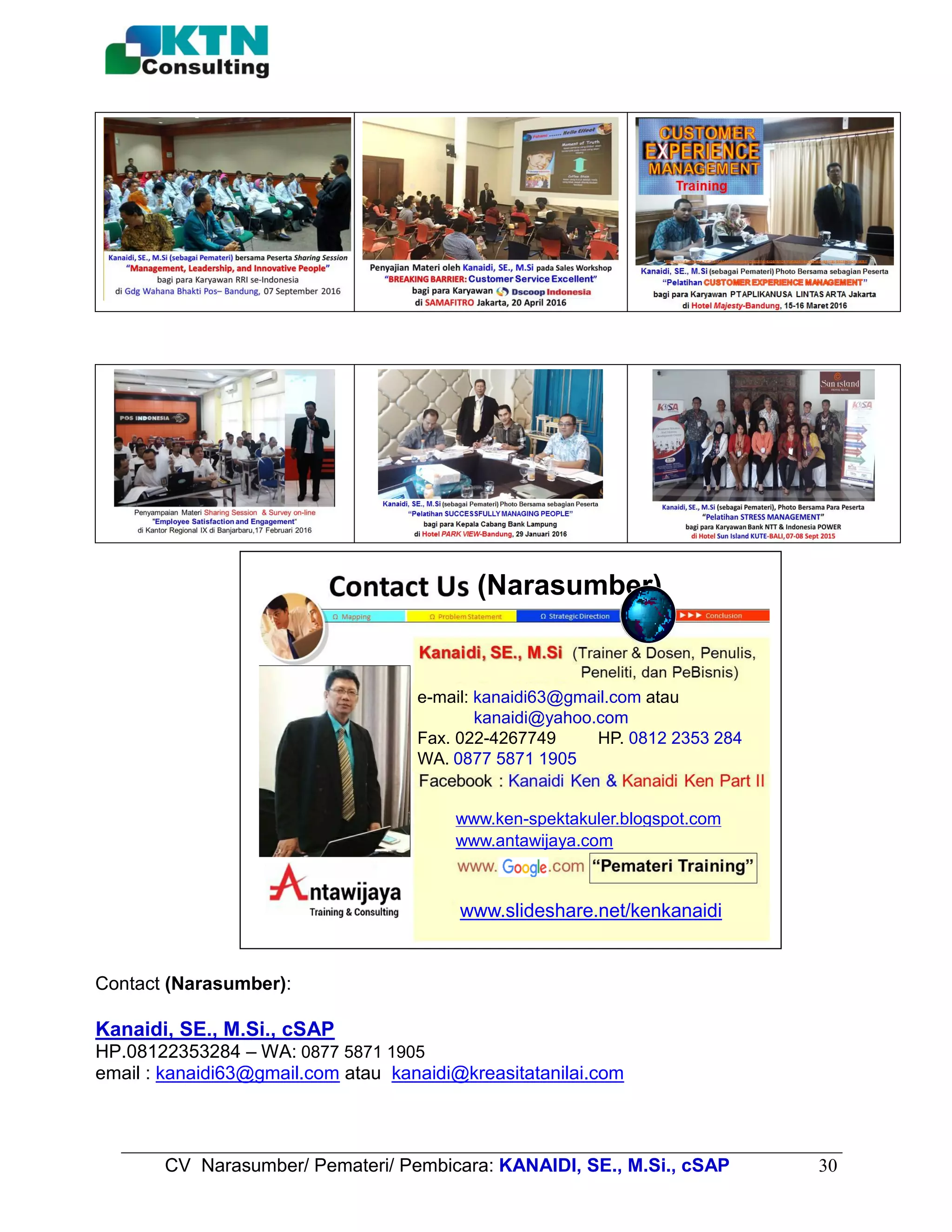 CV KANAIDI, SE., M.Si., cSAP : Narasumber/ Pemateri / Pembicara | PDF