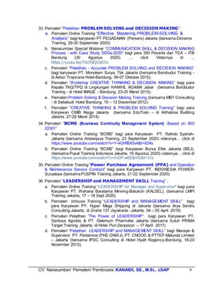 CV Narasumber/Pemateri Training/Seminar (a.n. Kanaidi, SE., M.Si., cSAP) | DOC