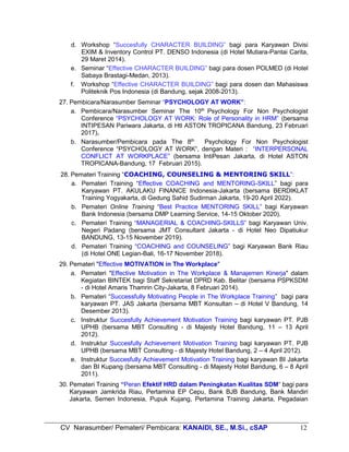 CV a.n. KANAIDI, SE., M.Si., cSAP (Praktisi, Business Consultant, Narasumber / Pemateri Training ...