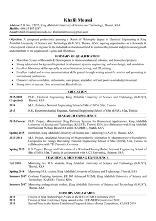 CV Khalil Moussi | PDF | Physics | Science