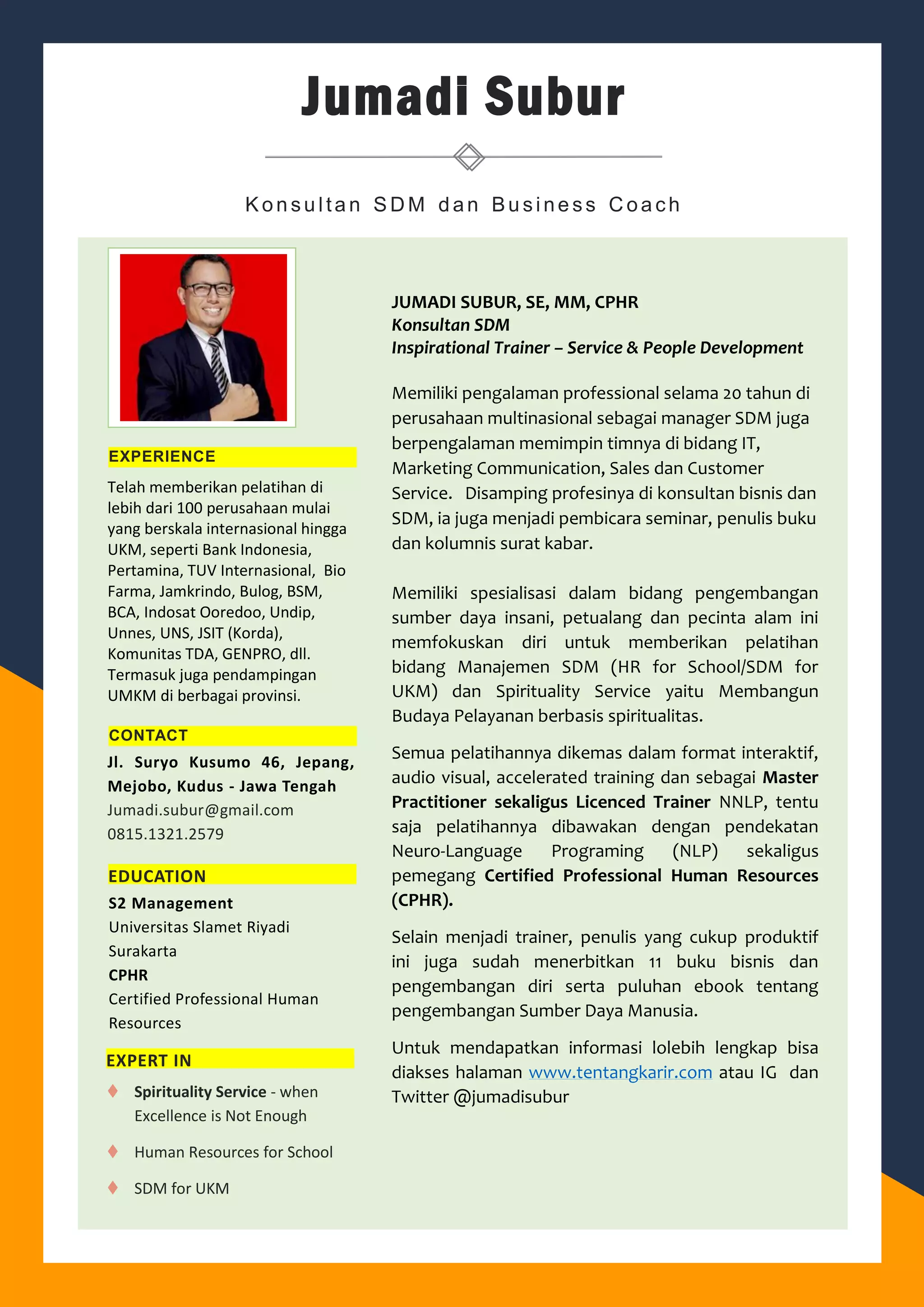 Profil Jumadi, Konsultan SDM dan Business Coach | PDF