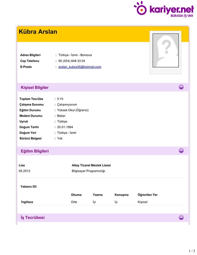 Cv kubra arslan_108634157 | PDF