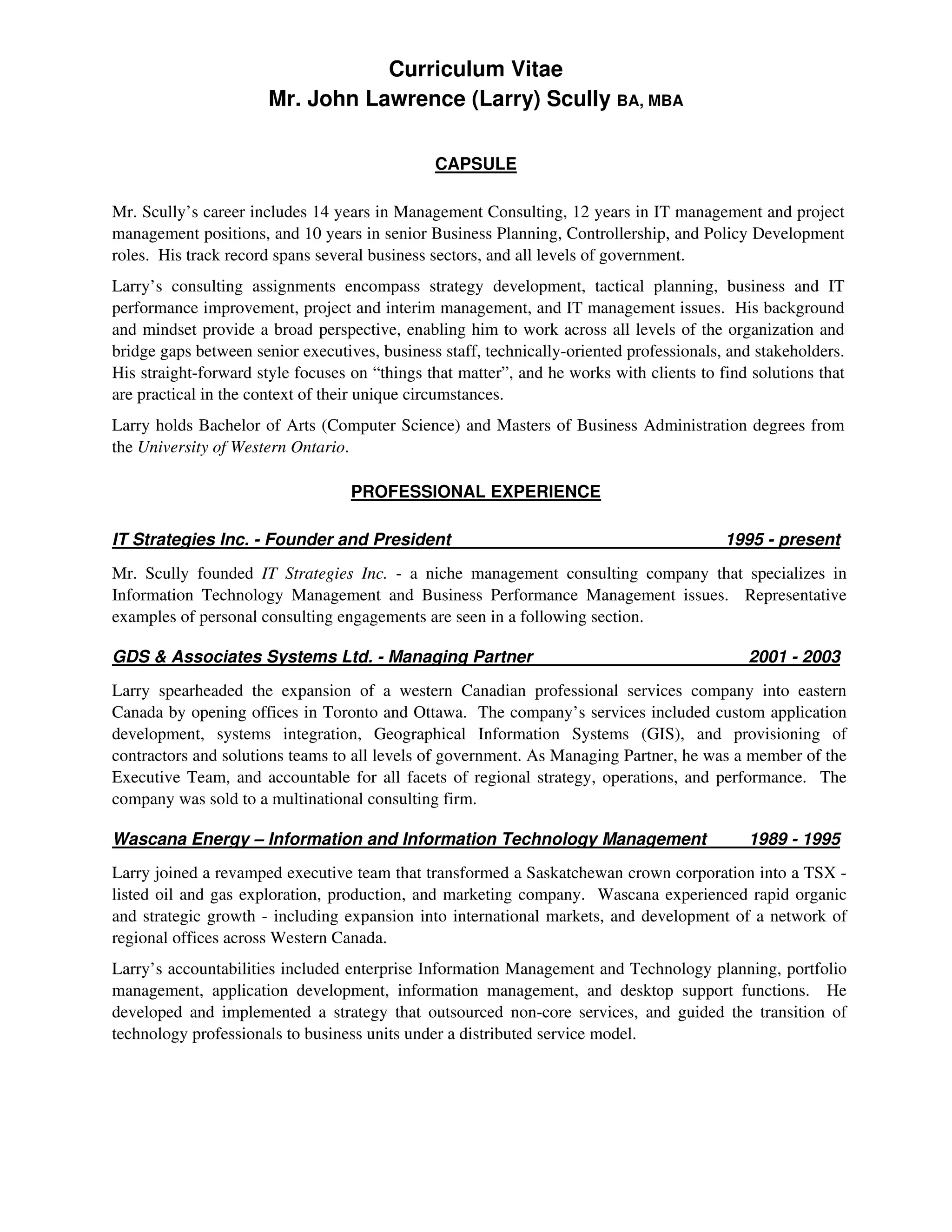 Cv Larry Scully | PDF