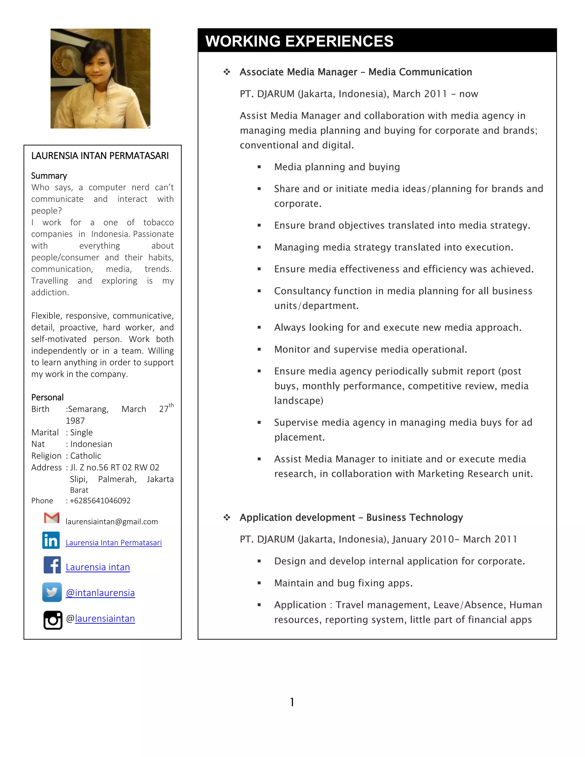 cv laurensia intan | PDF