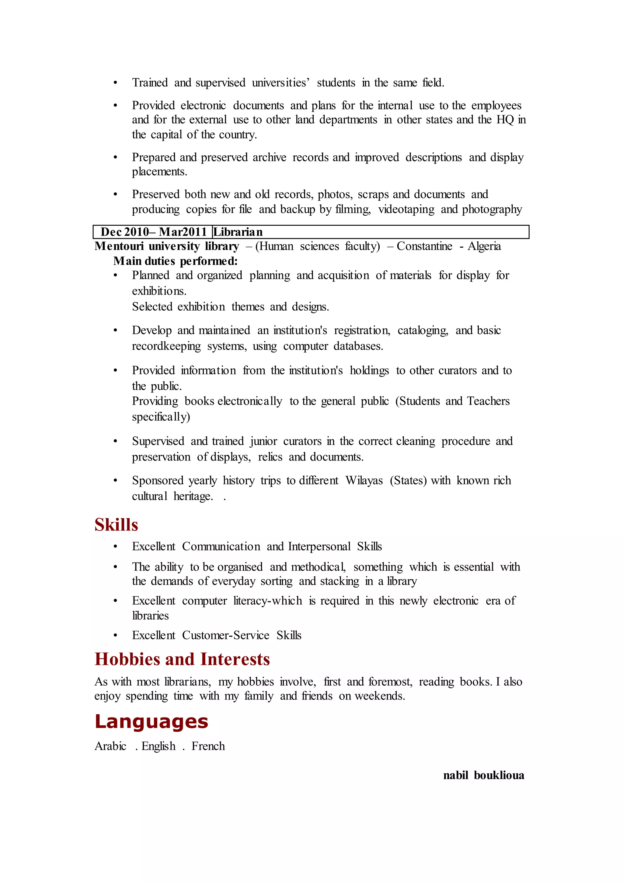 Cv librarian nabil | DOCX
