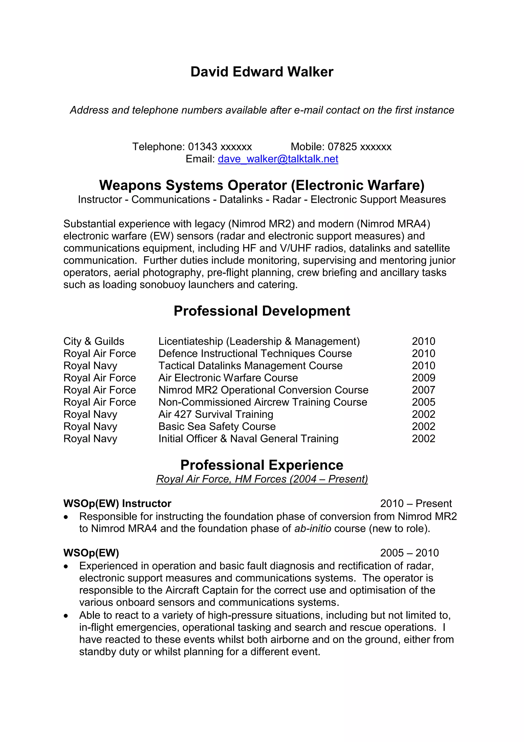 CV David Walker | PDF