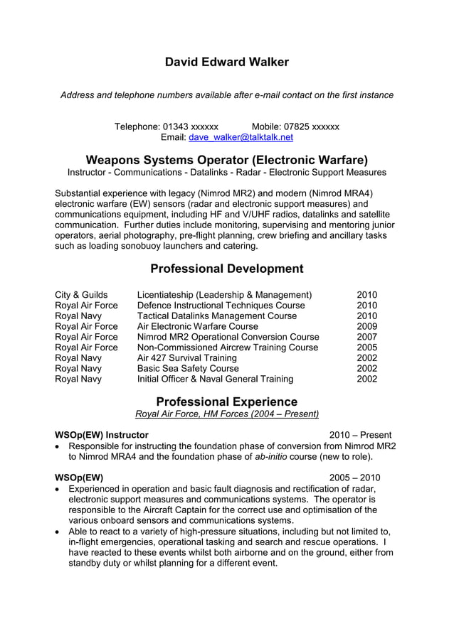 CV David Walker | PDF