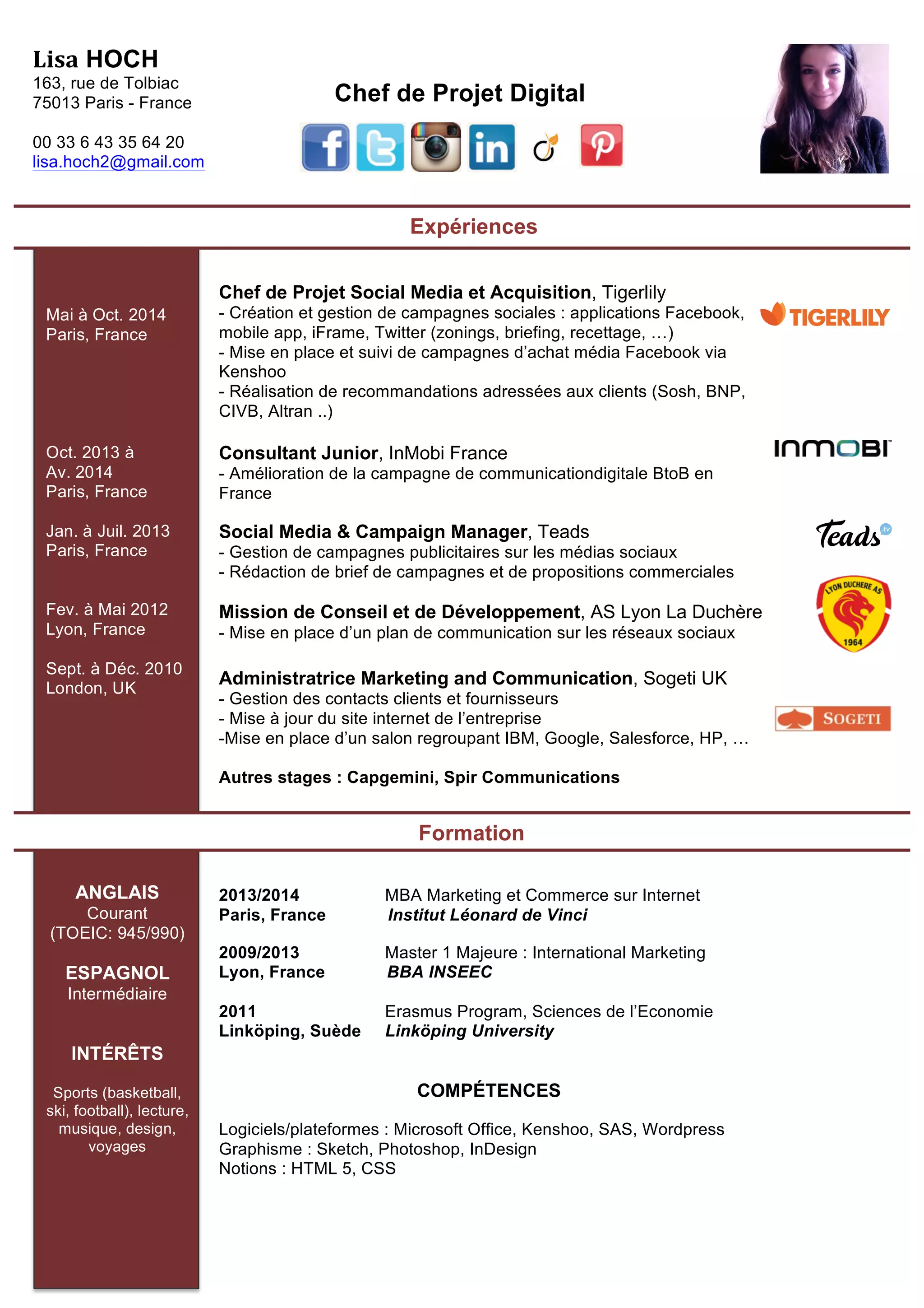 CV Lisa Hoch Social Ads Manager | PDF