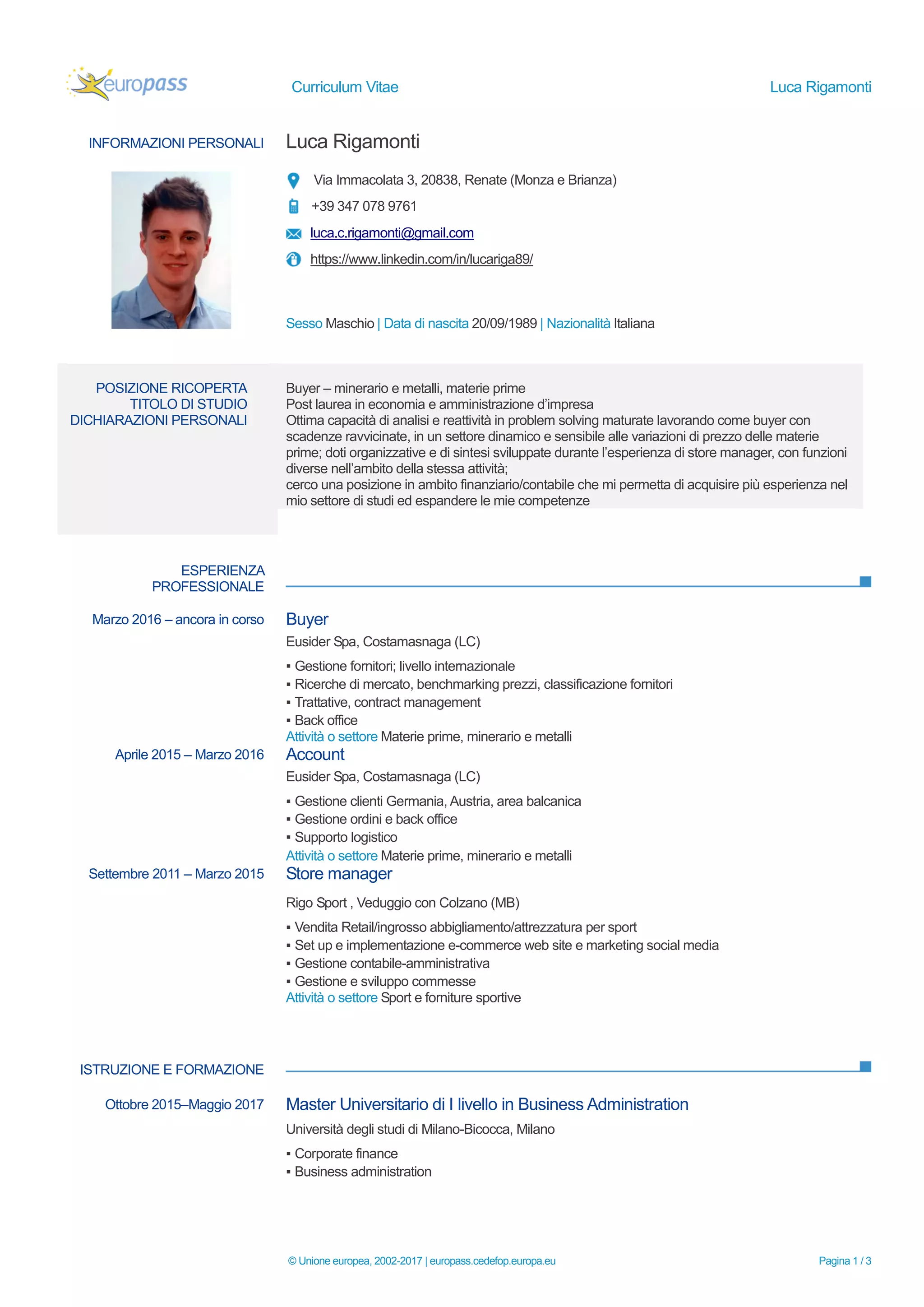 Luca Rigamonti, CV | PDF