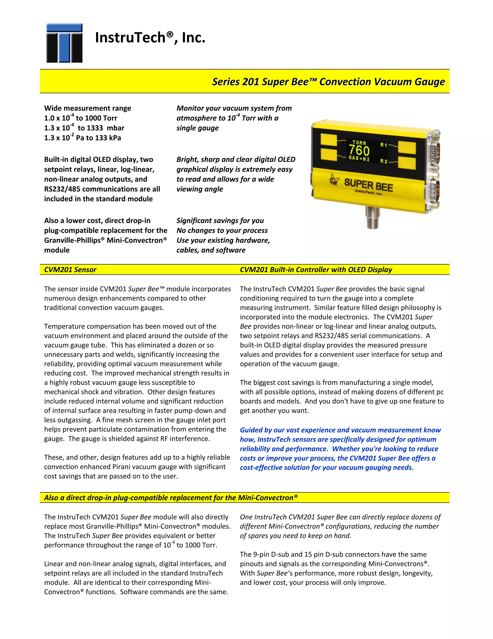 CVM201 Convection Vacuum Gauge Data Sheet | PDF