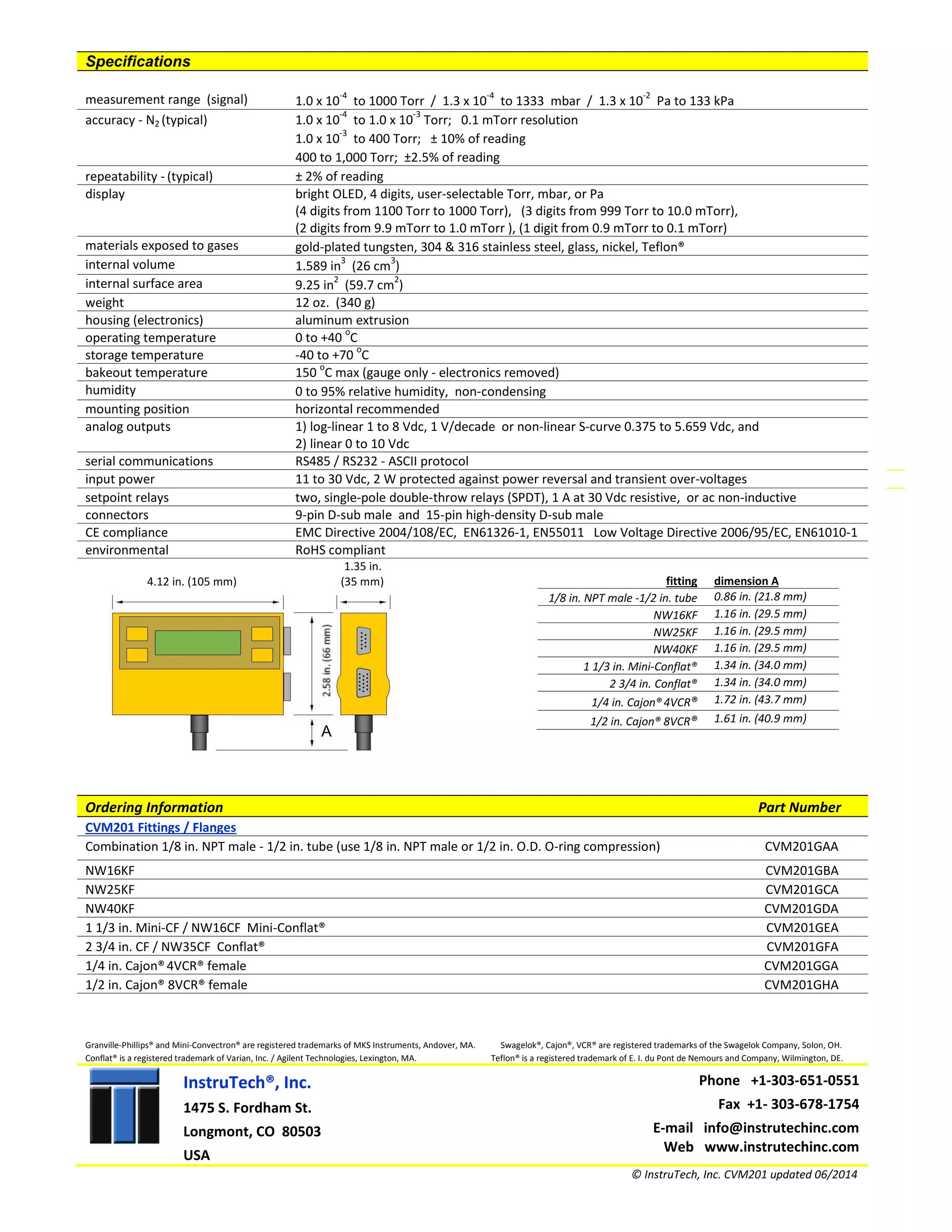 CVM201 Convection Vacuum Gauge Data Sheet | PDF