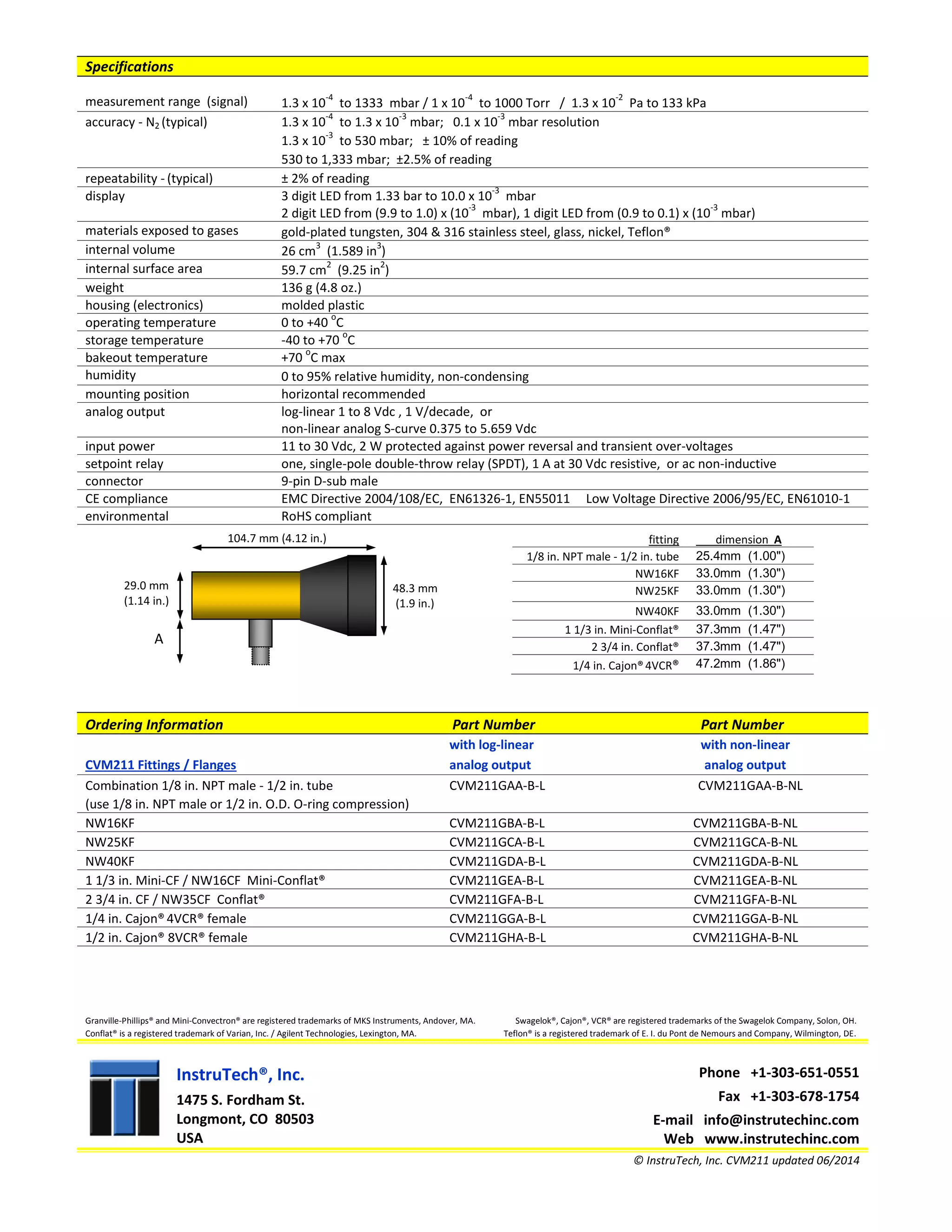 Series 211 Stinger Convection Vacuum Gauge - bar/mbar | PDF