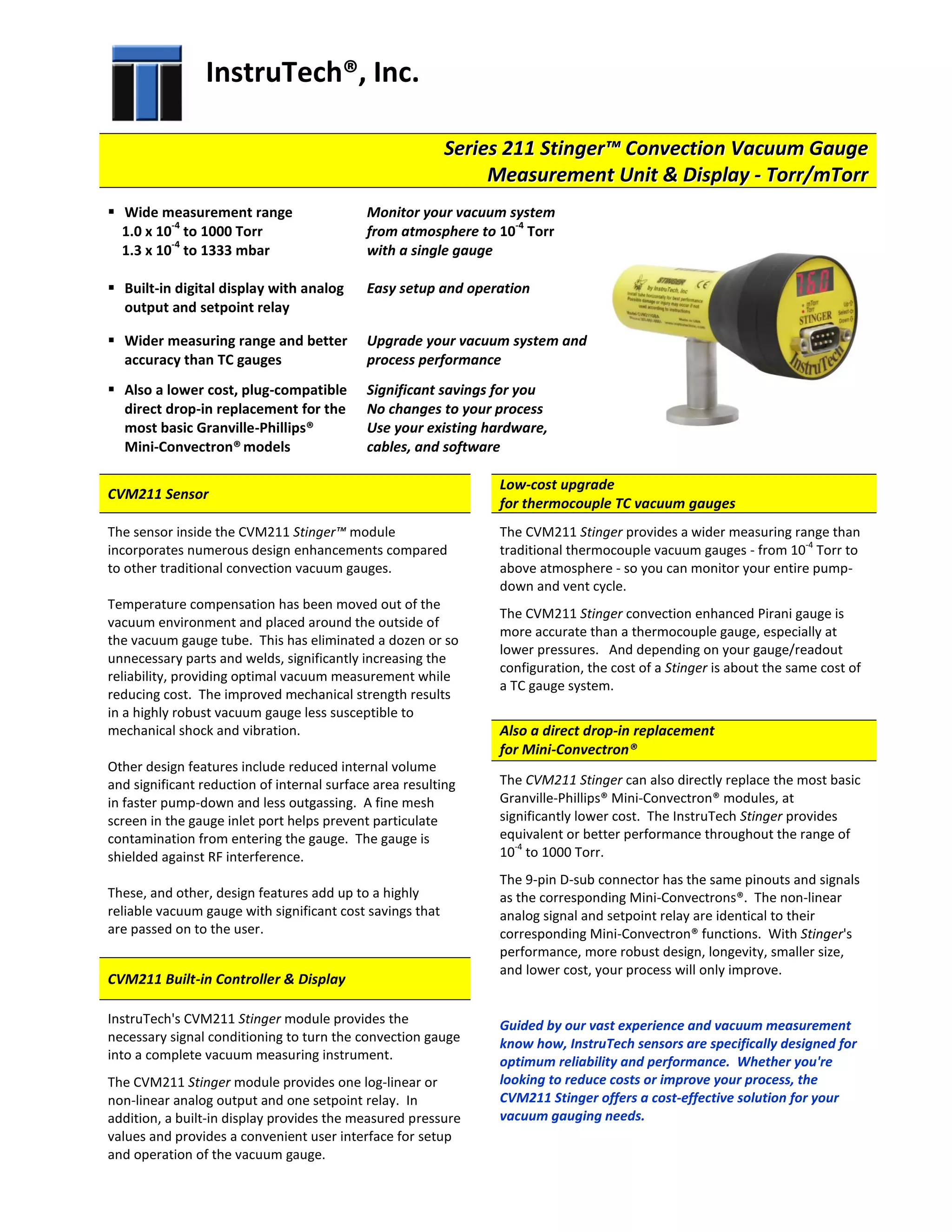 Stinger Convection Vacuum Gauge Measurement and Display Unit | PDF ...