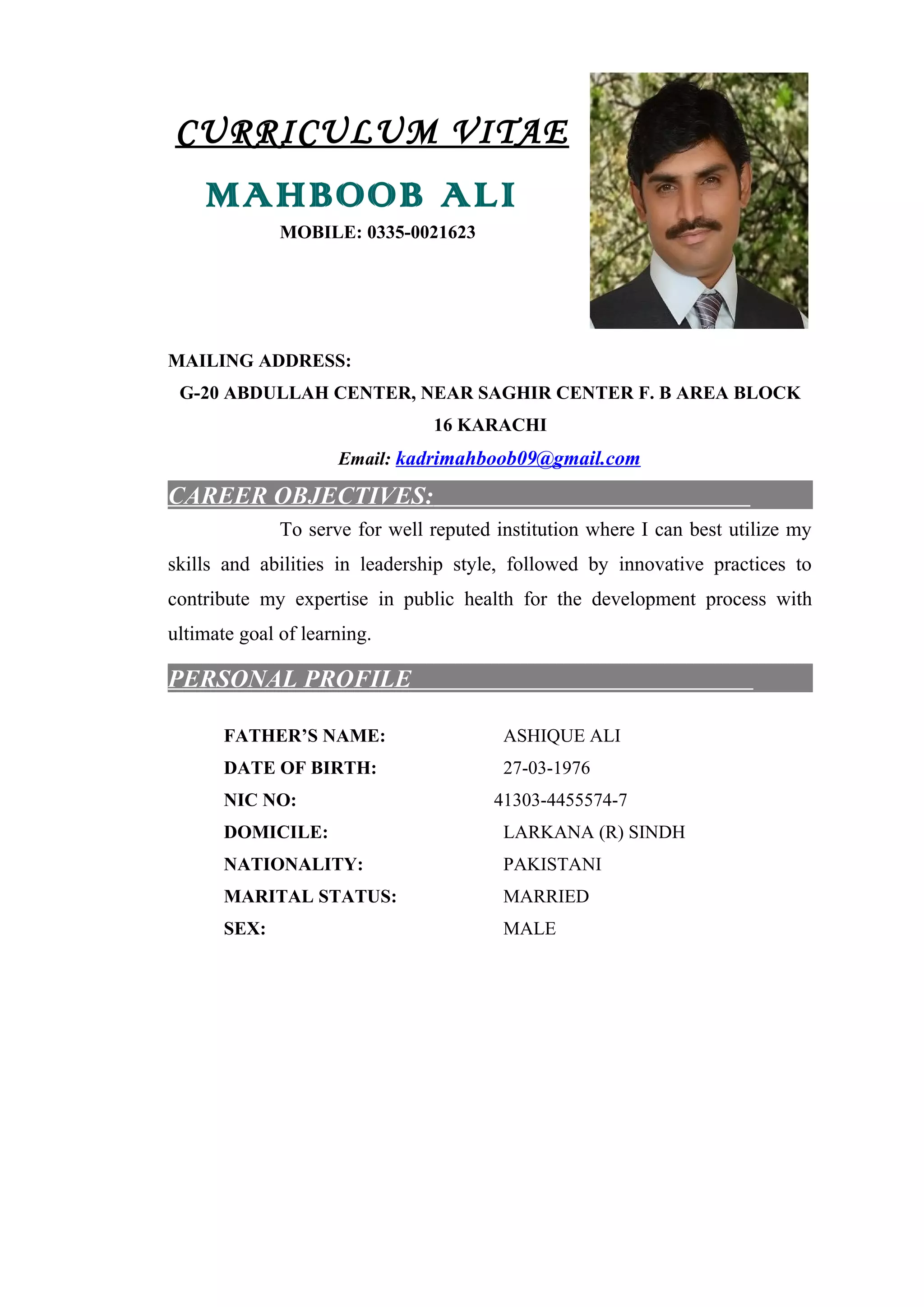 Cv mahboob | PDF