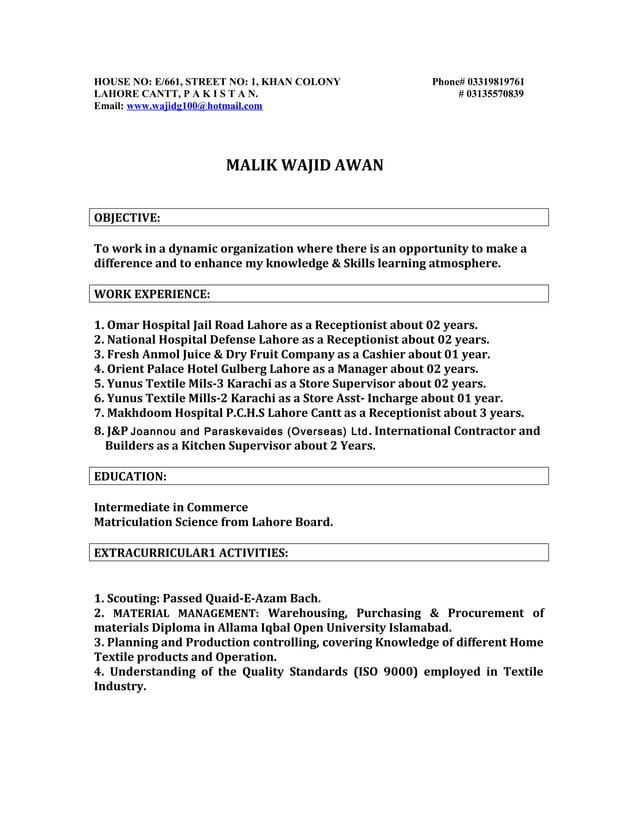 Cv malik wajid awan | DOC