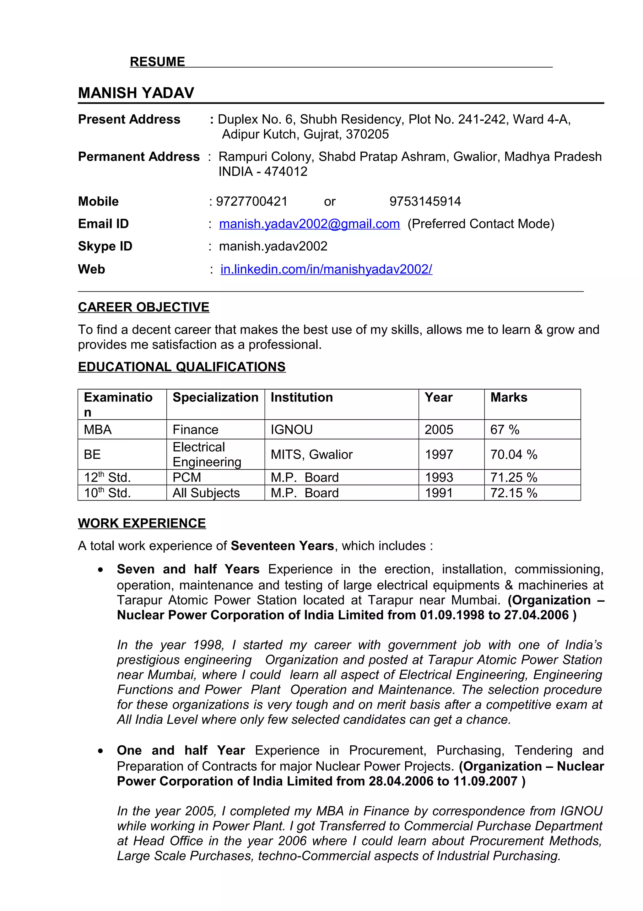 CV manish 20092015 | DOC