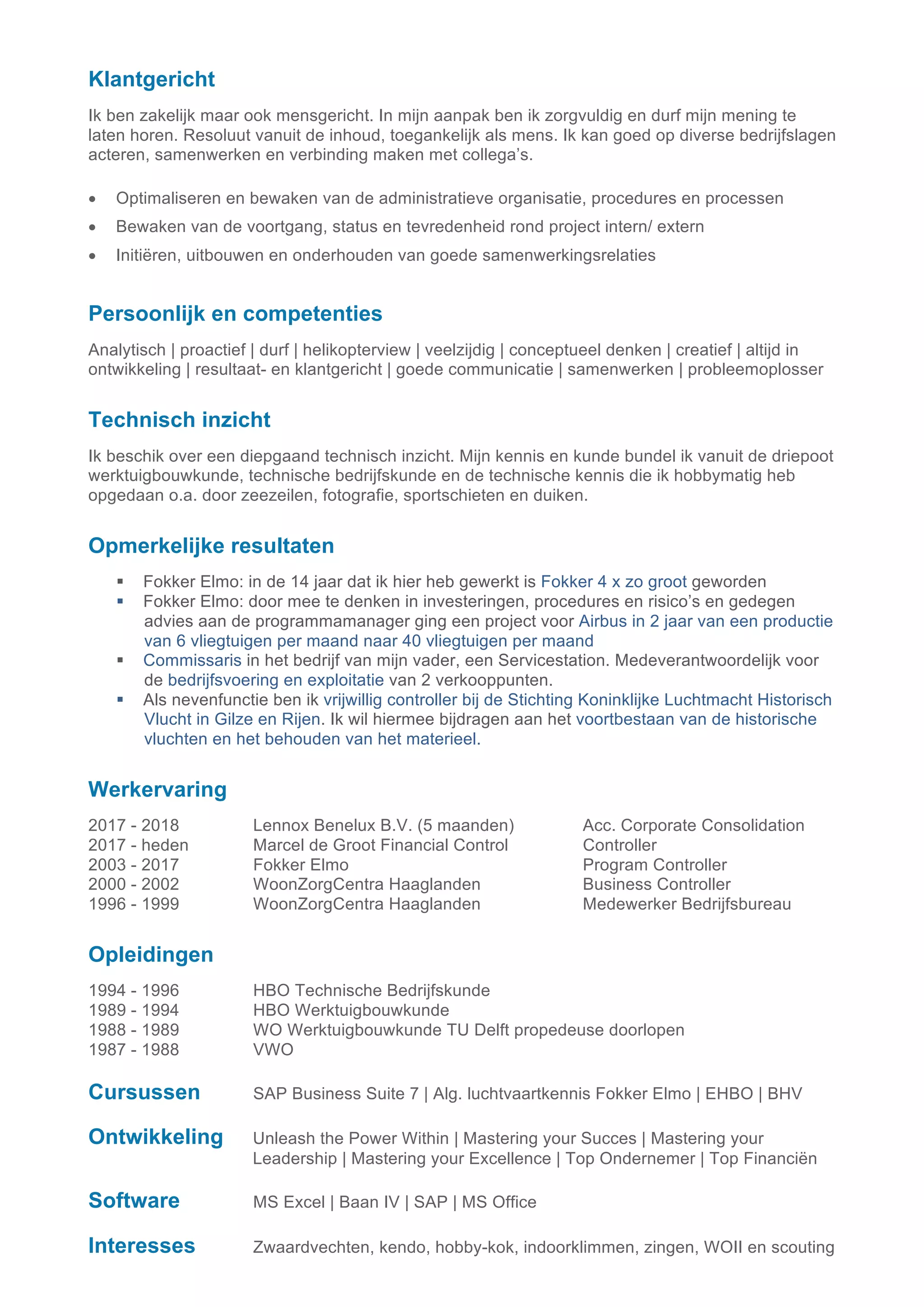 CV Marcel de Groot Financial Control | PDF