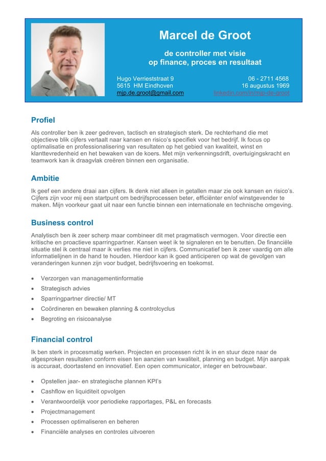 CV Marcel de Groot Financial Control | PDF