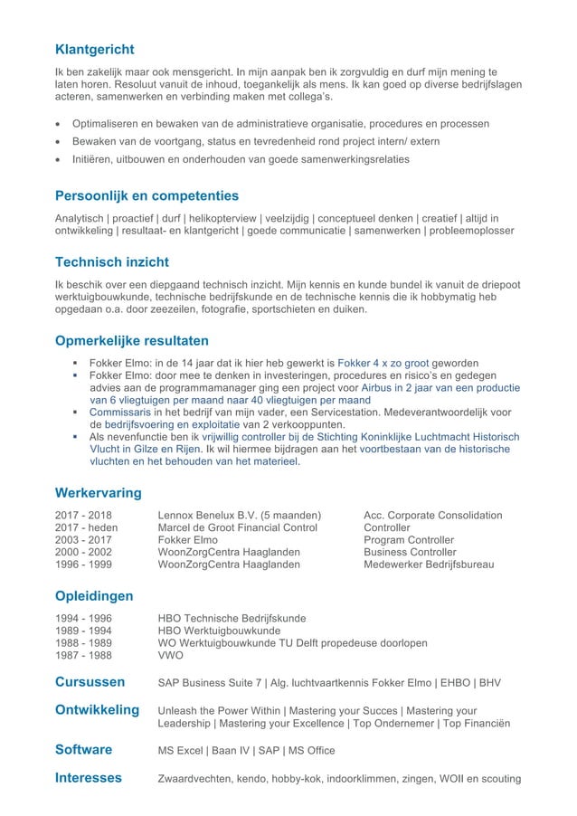 CV Marcel de Groot Financial Control | PDF