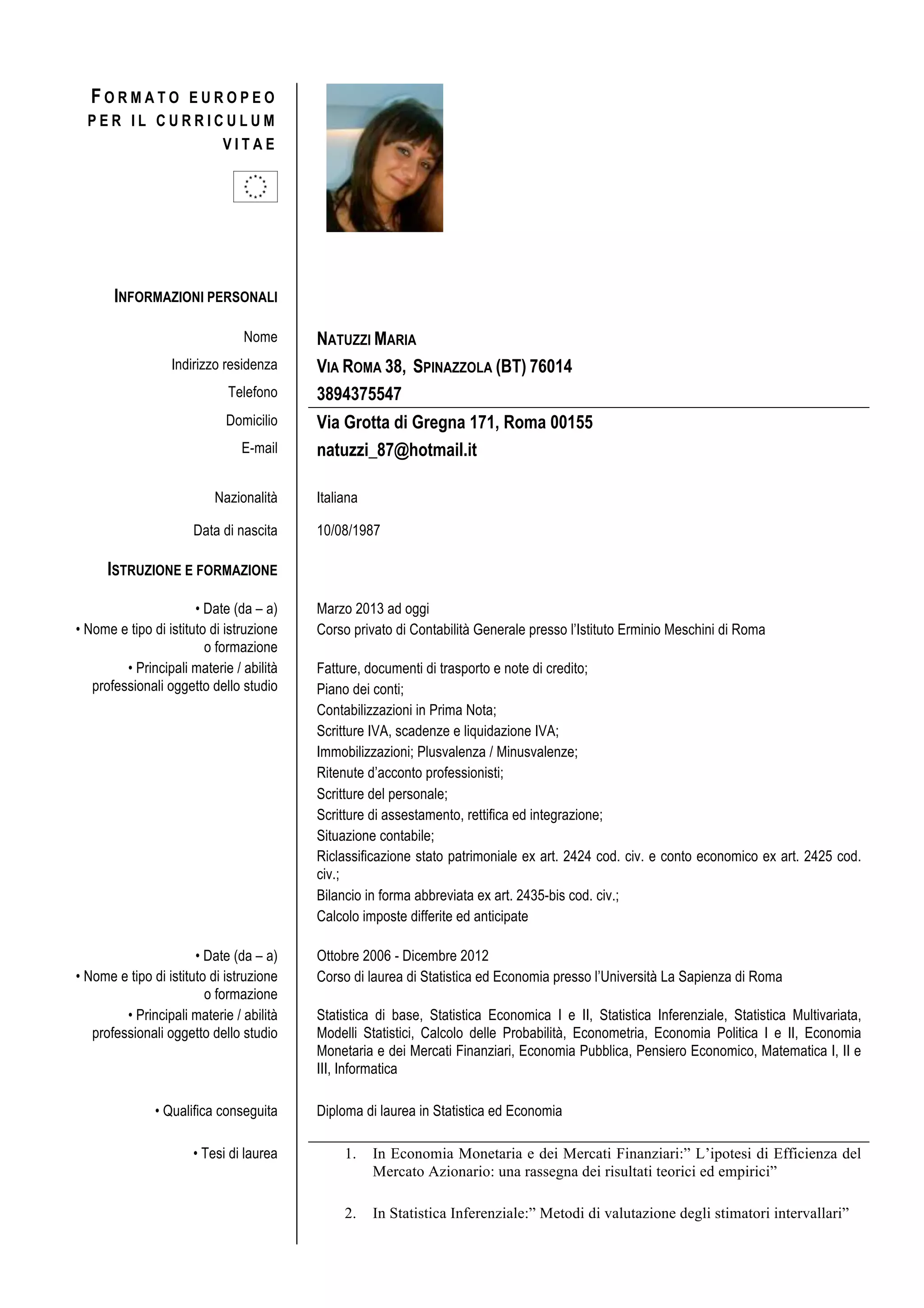 Curriculum vitae Maria Natuzzi | PDF