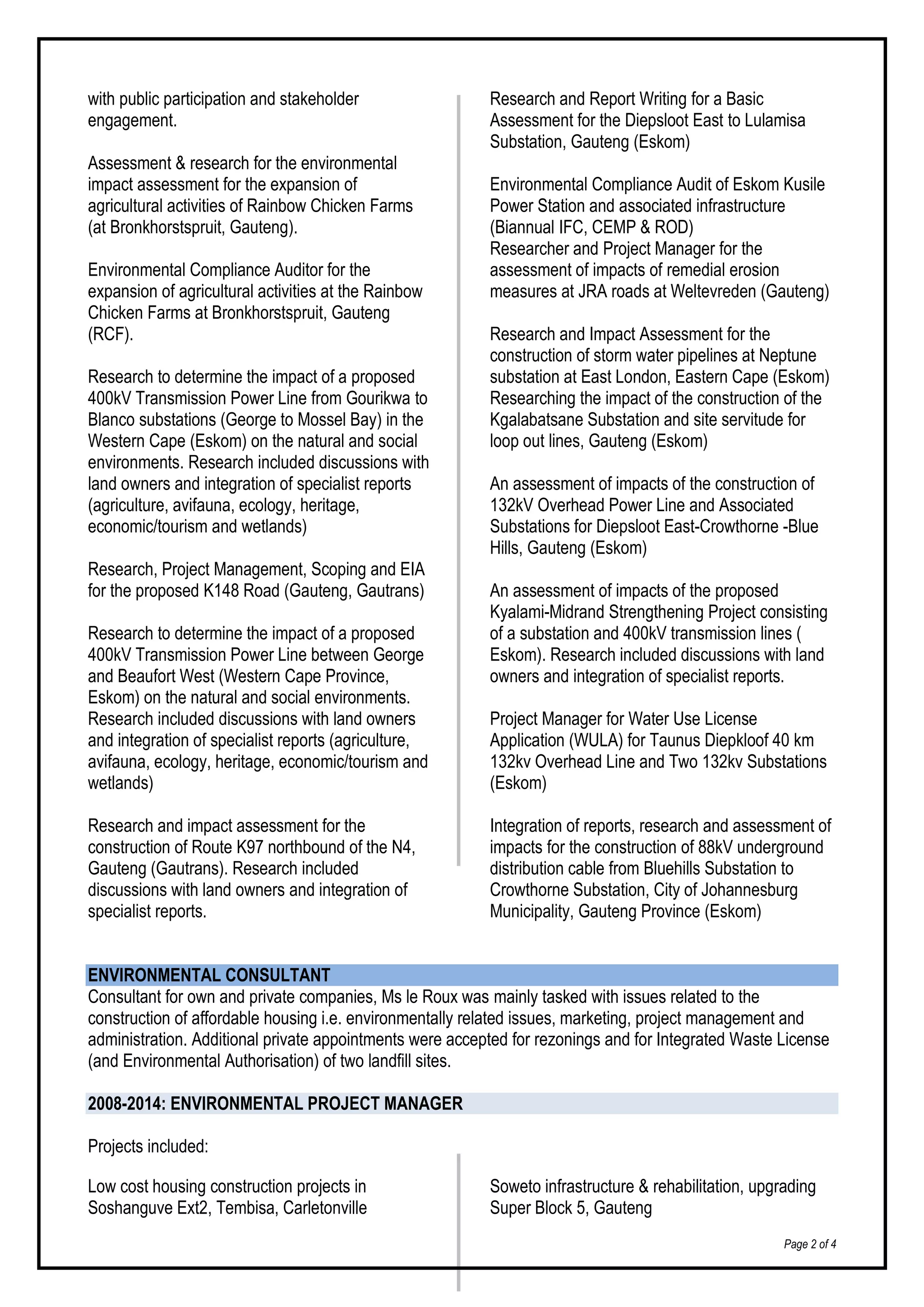 Cv marinda le roux sept 2015 | PDF