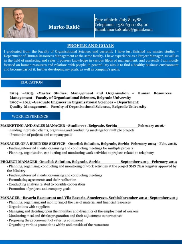 Cv marko rakic | PPT | Business Administration | Business