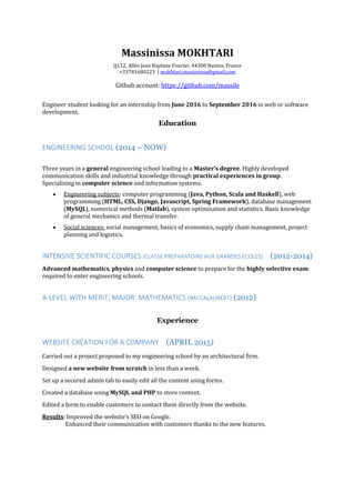 Cv massinissa mokhtari | PDF | Programming Languages | Computing