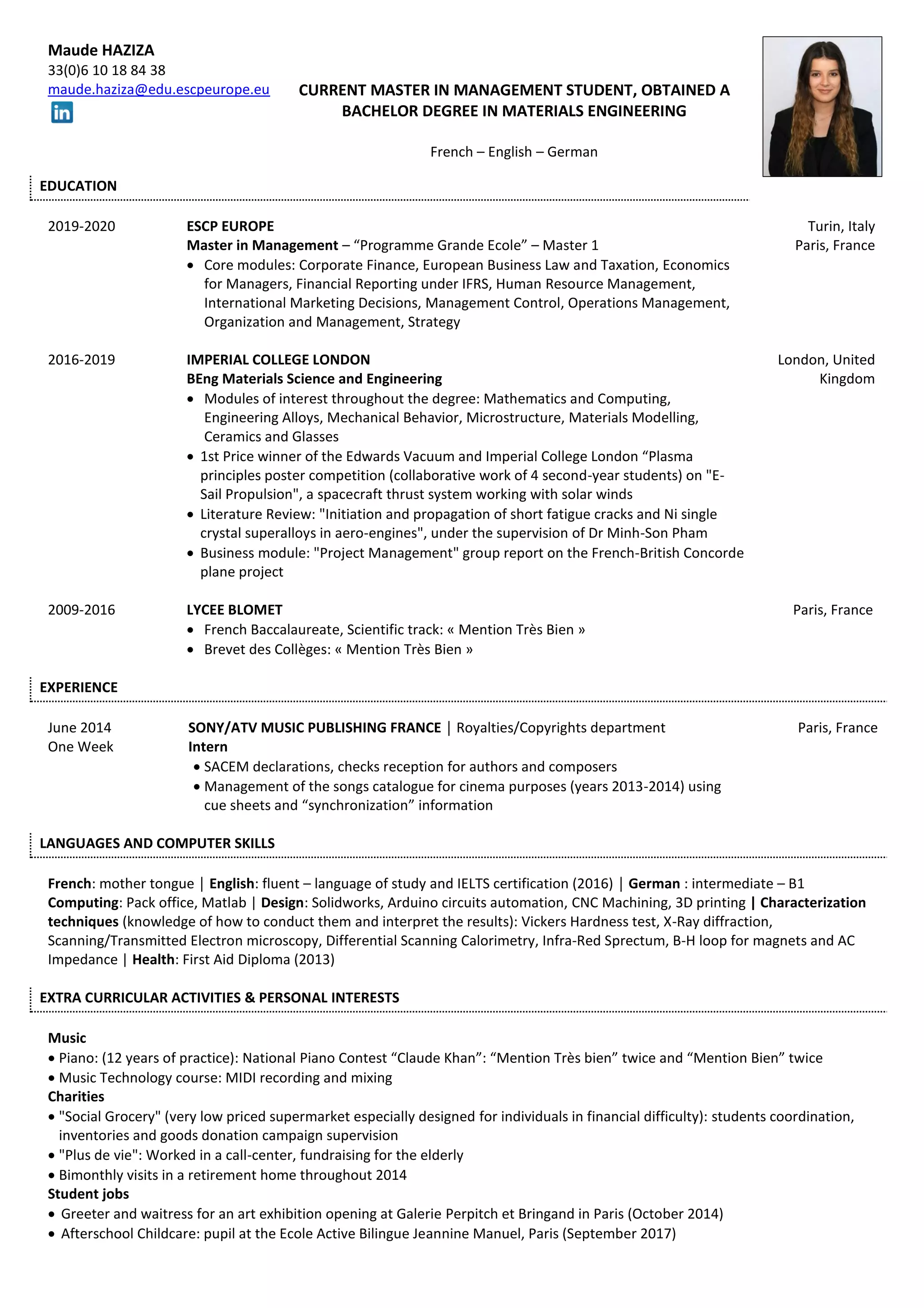 Cv maude haziza | PDF