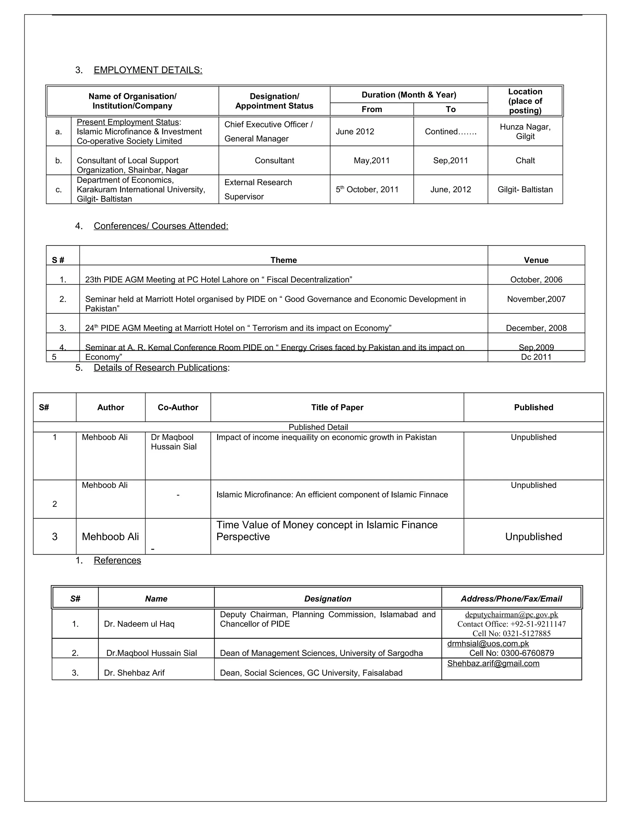 Mehboob Ali (CV) | DOC