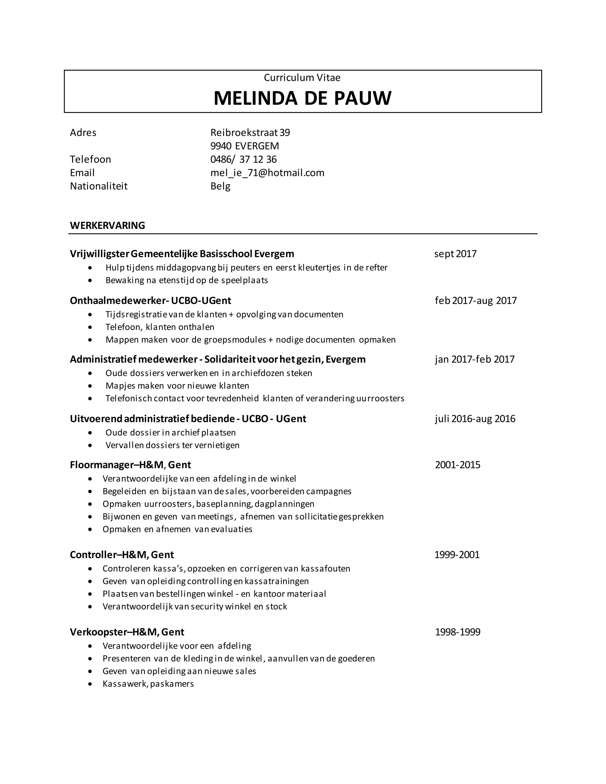 Cv melinda de pauw (feb 2018) | DOCX
