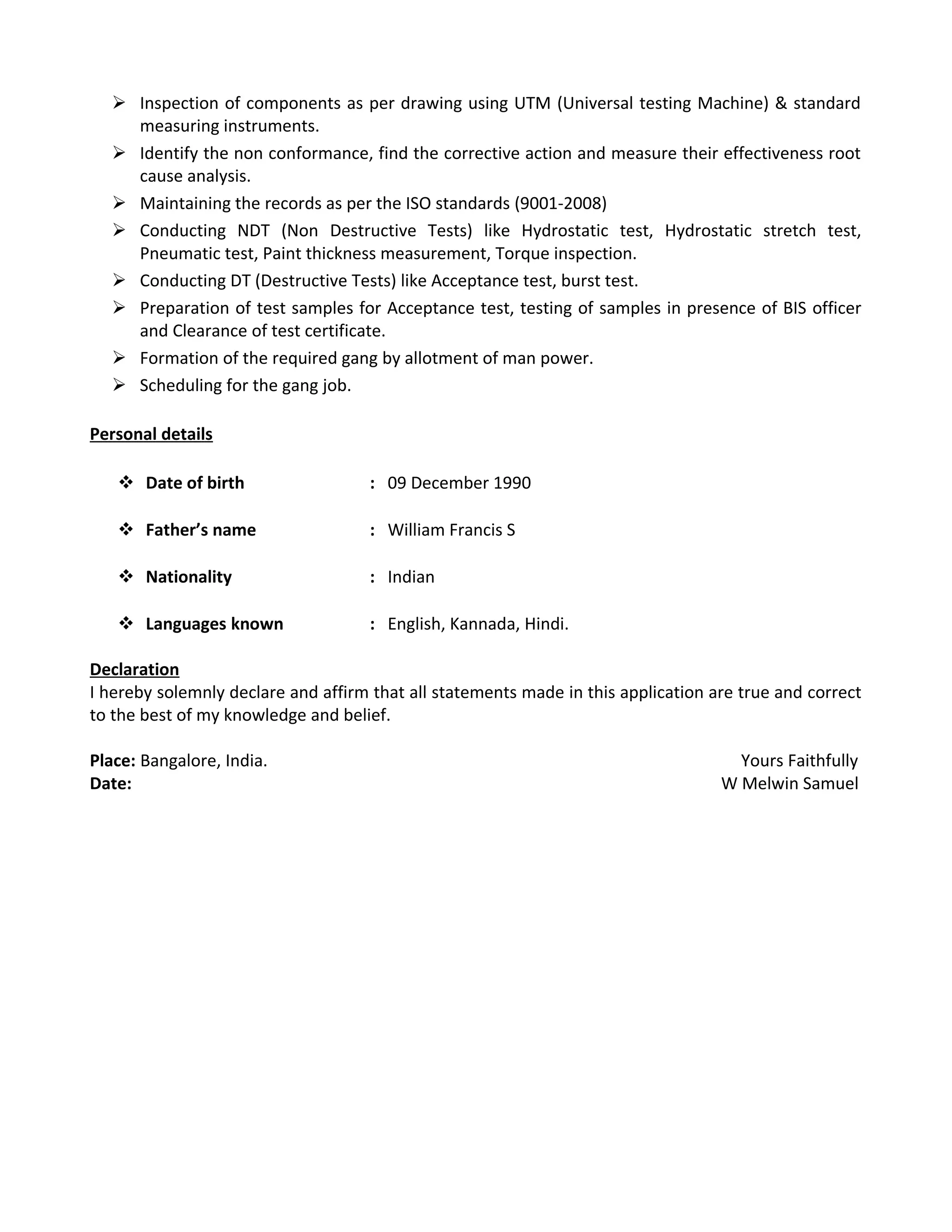 Cv melwin samuel w lt | DOC | Civil Engineering Industry | Industries