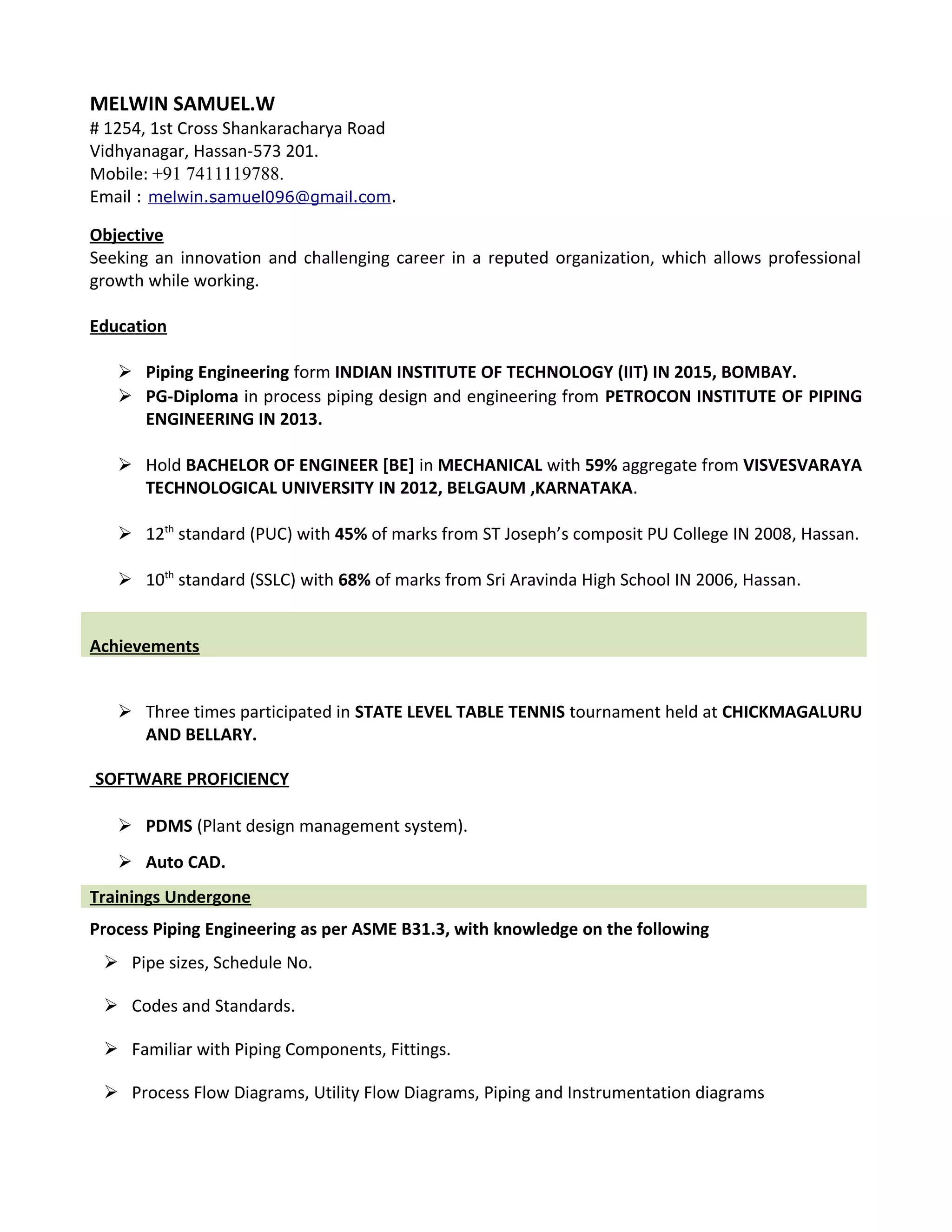 Cv melwin samuel w lt | PDF