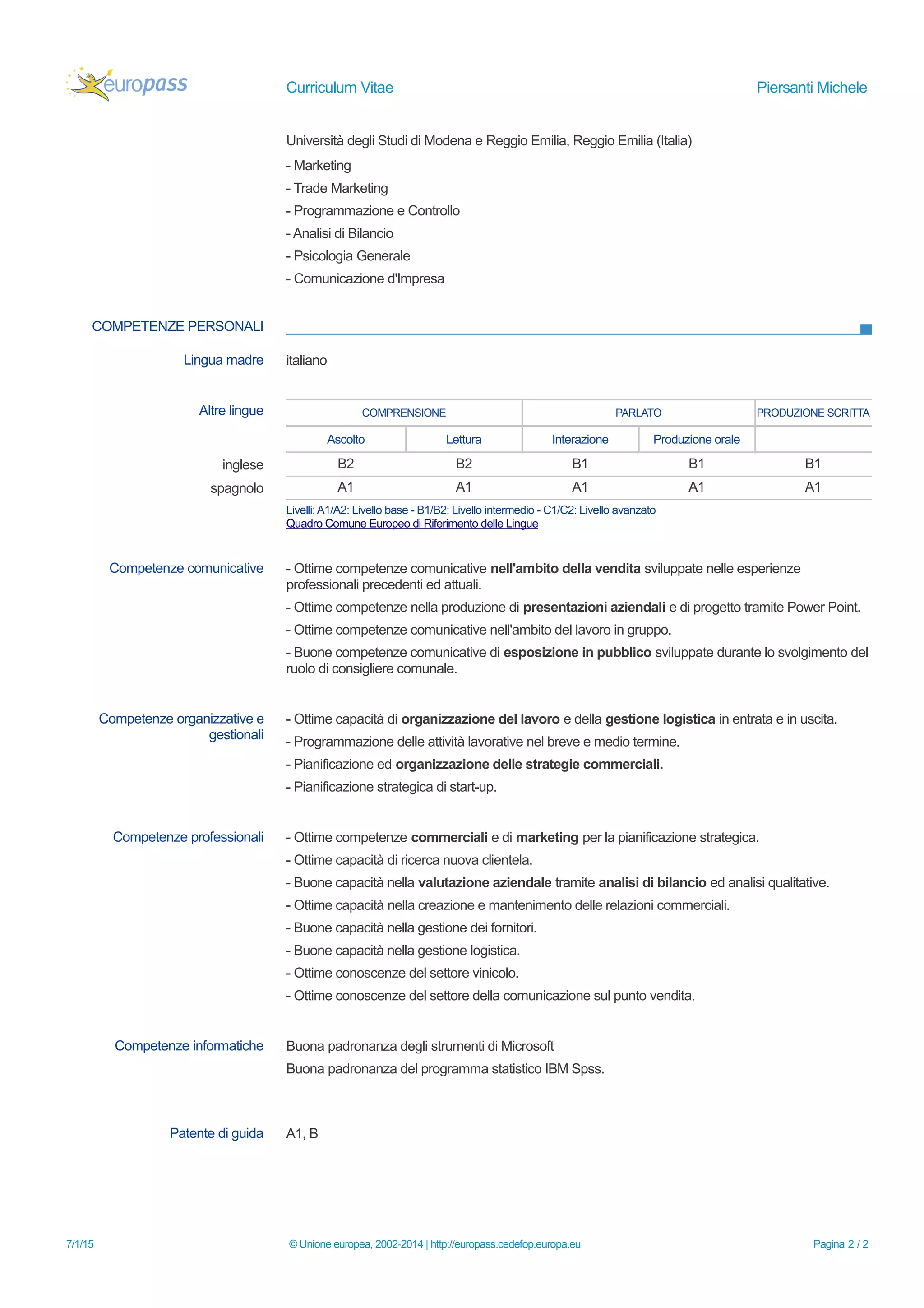Cv michele piersanti_europass | PDF