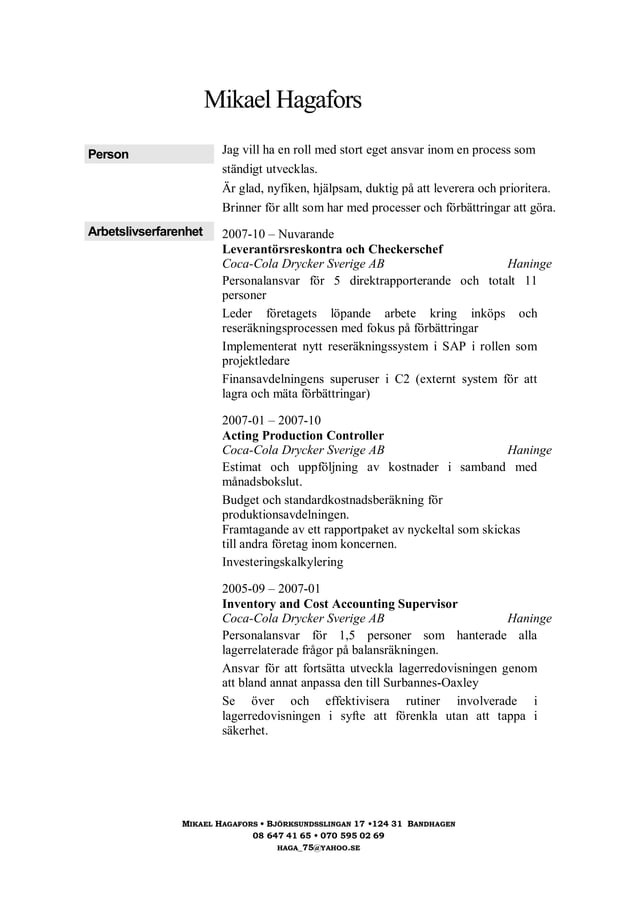 Cv mikael hagafors_november_2010_ver2 | PDF
