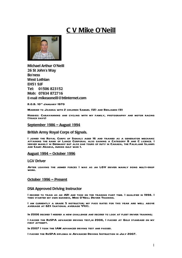 Mike O\'Neill CV | DOC | Sports