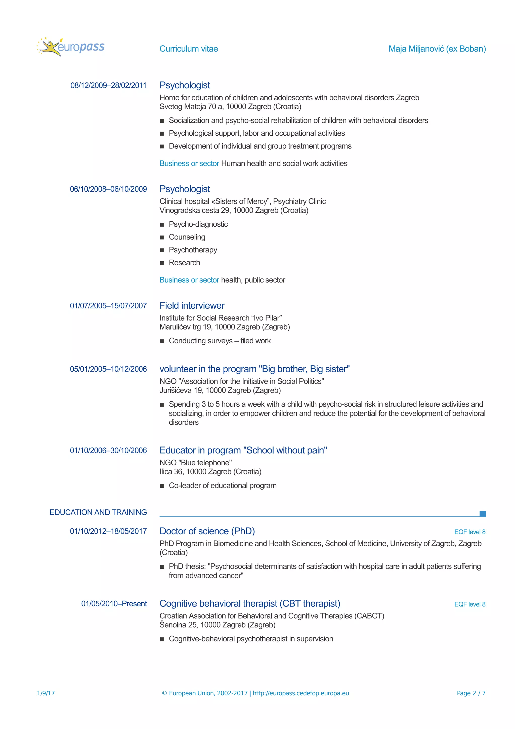 CV Maja Miljanović (ex Boban) | PDF