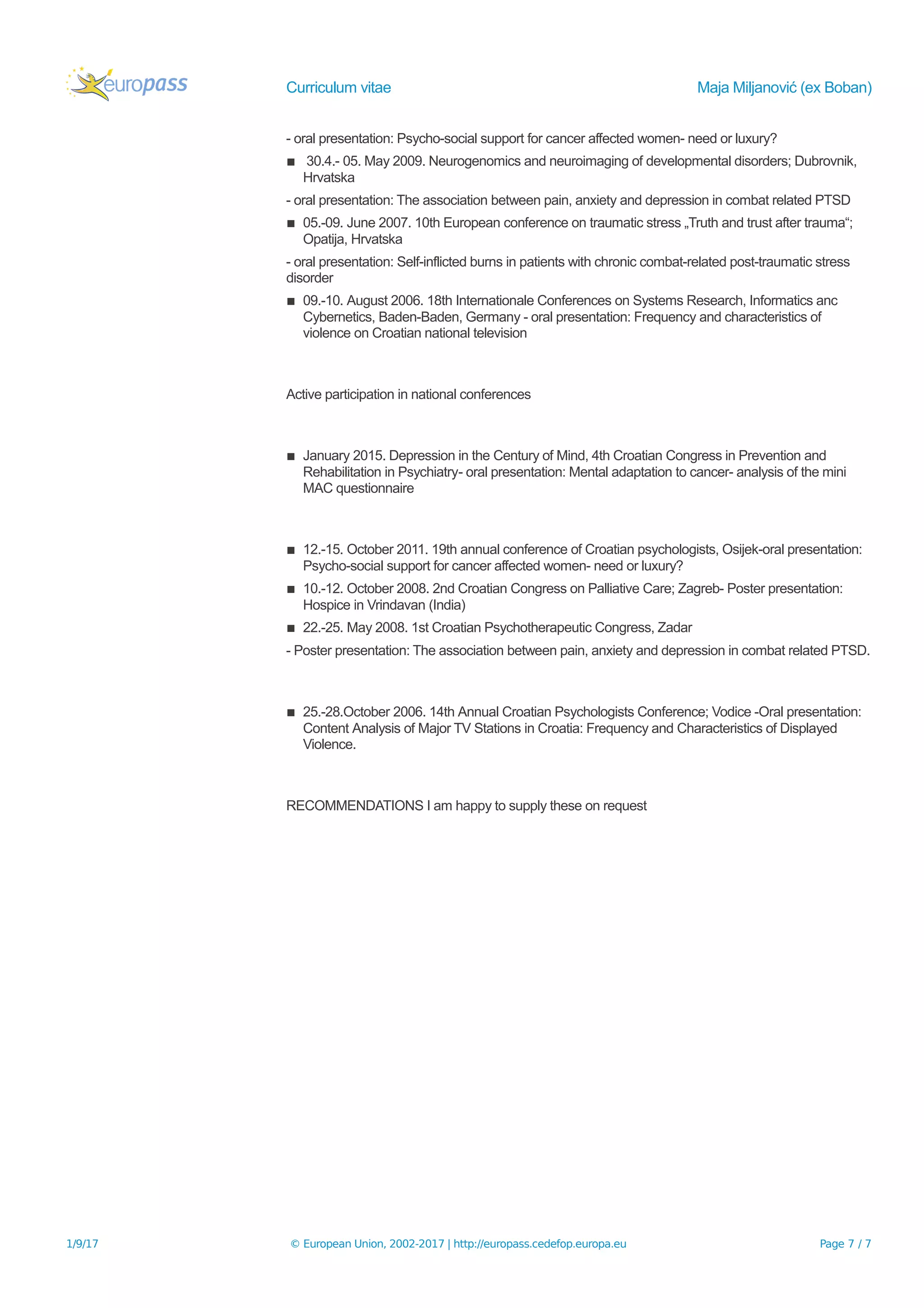 CV Maja Miljanović (ex Boban) | PDF