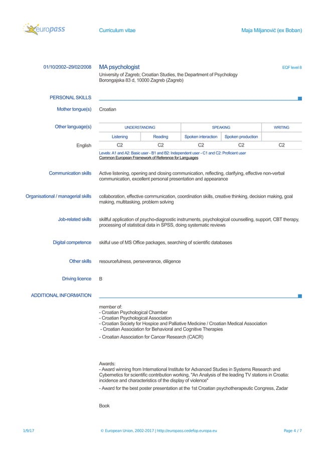 CV Maja Miljanović (ex Boban) | PDF