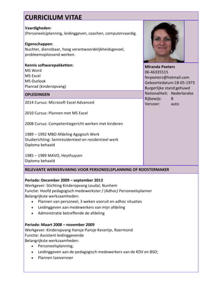 Cv miranda peeters | PDF | Careers