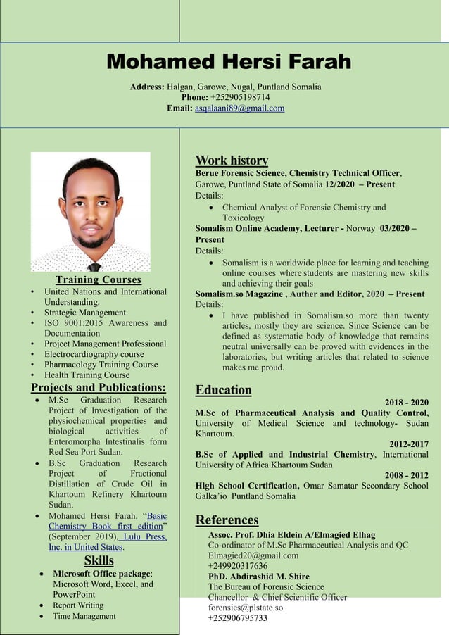 CV Mohamed Hersi Farah | PDF