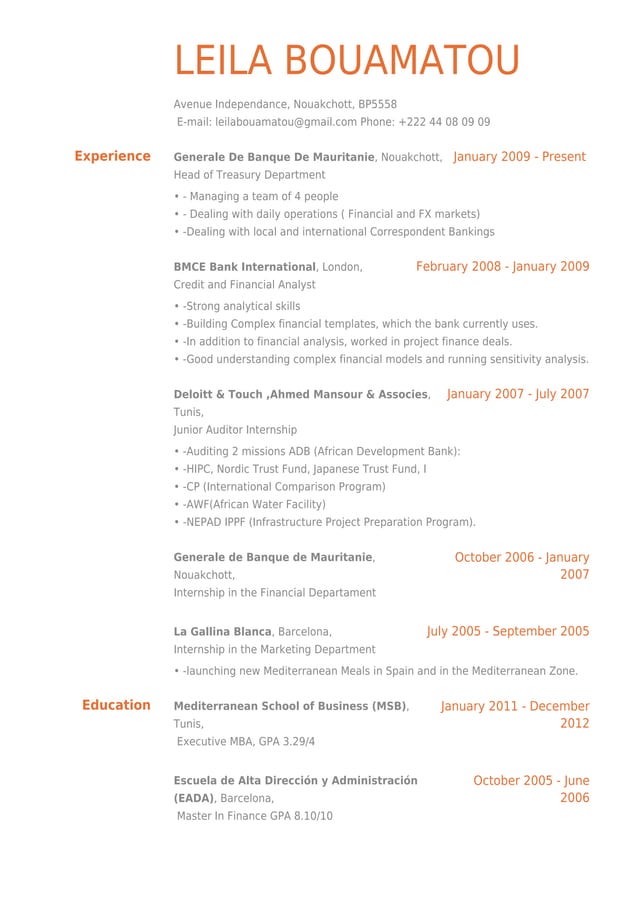 CV Mrs Leila Bouamatou | PDF | Business | Business and Finance