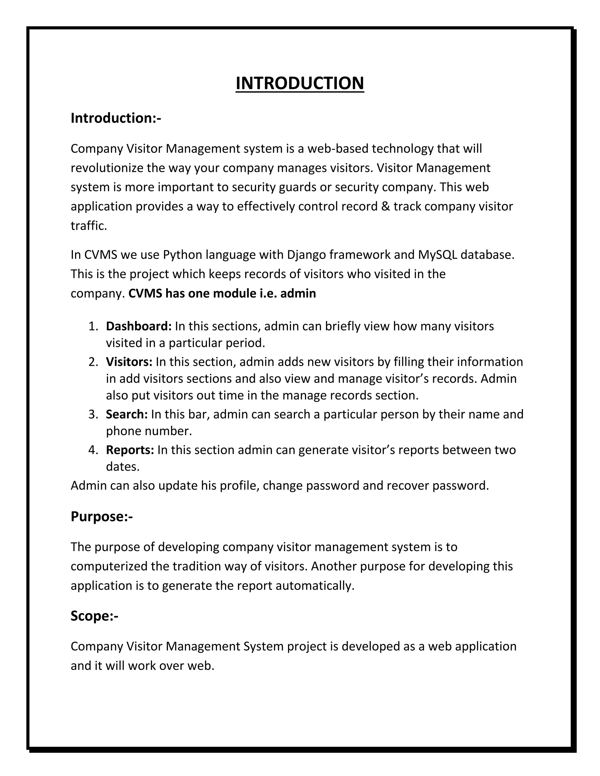 Company Visitor Management System Report.docx