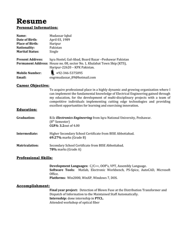 Cv mudassar iqbal | DOC