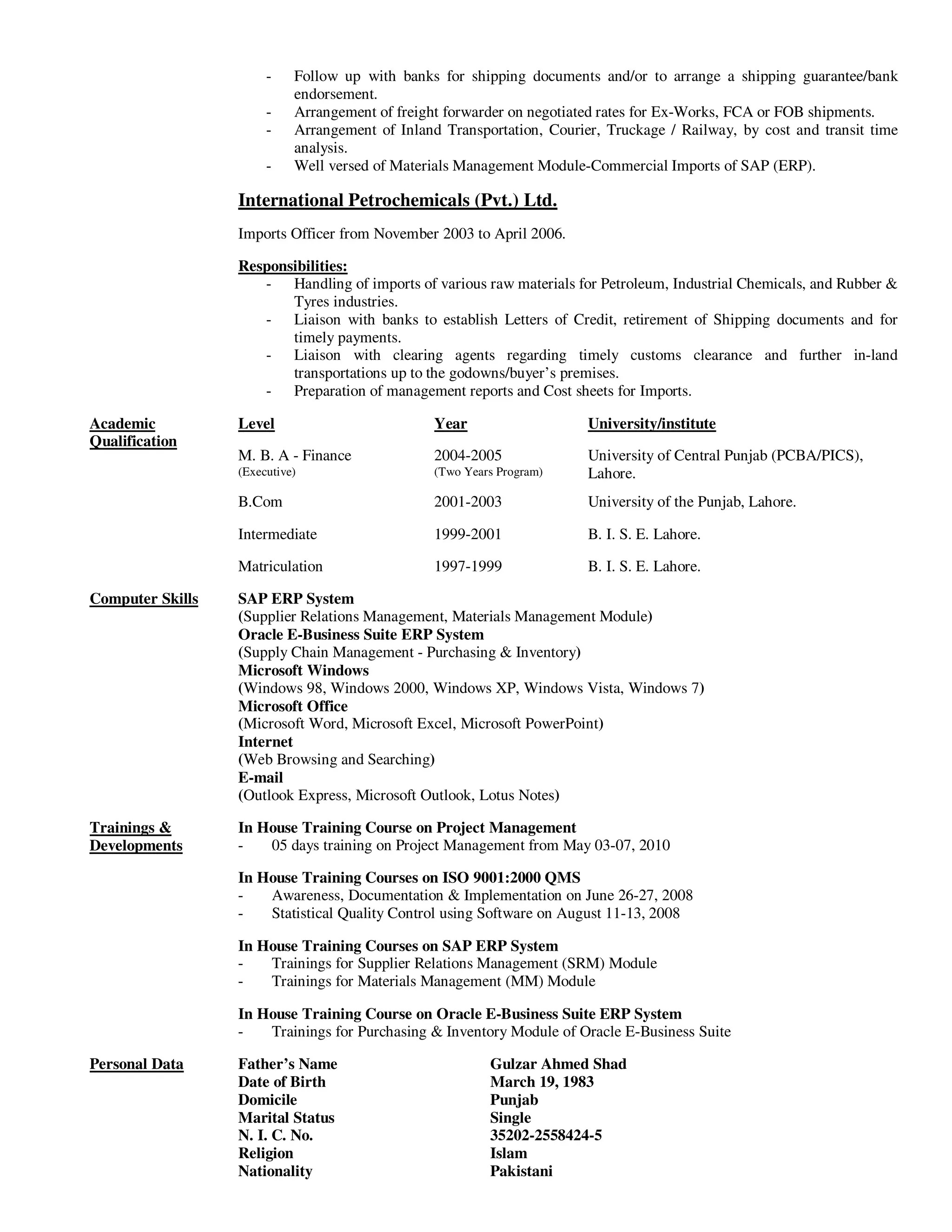 CV Muhammad Usman Awan | PDF