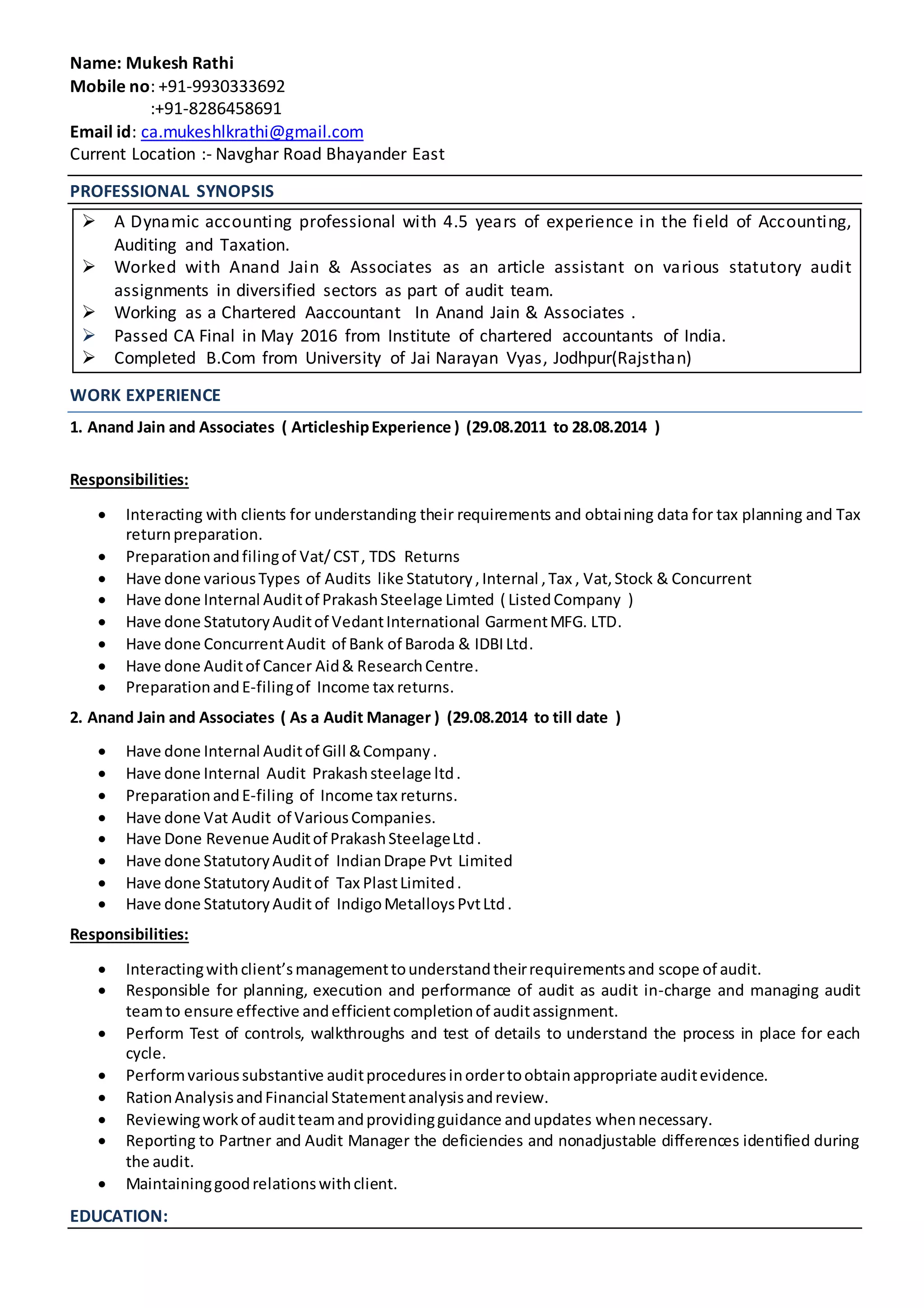 Cv mukesh rathi | PDF