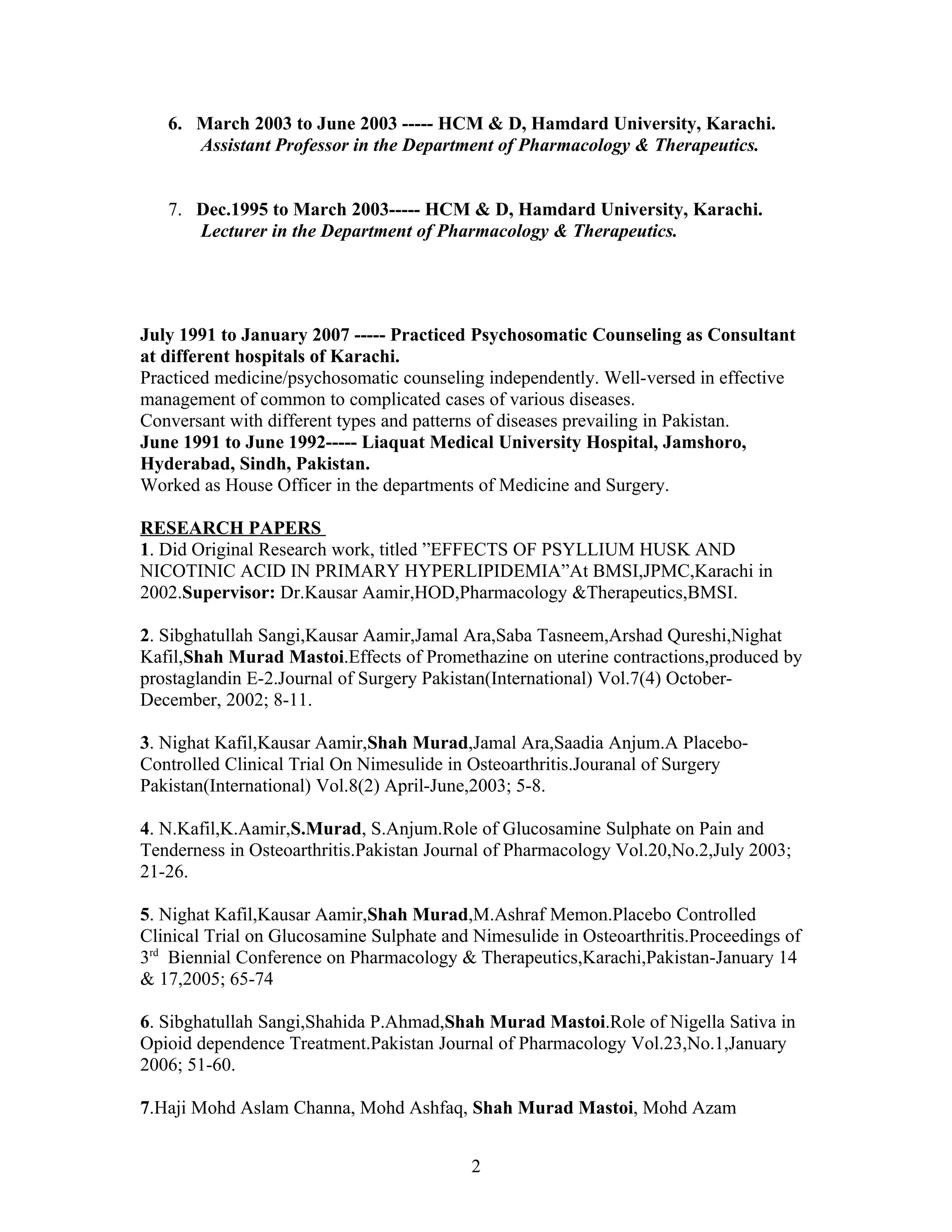 RESUME OF PROF. DR. SHAH MURAD | DOC