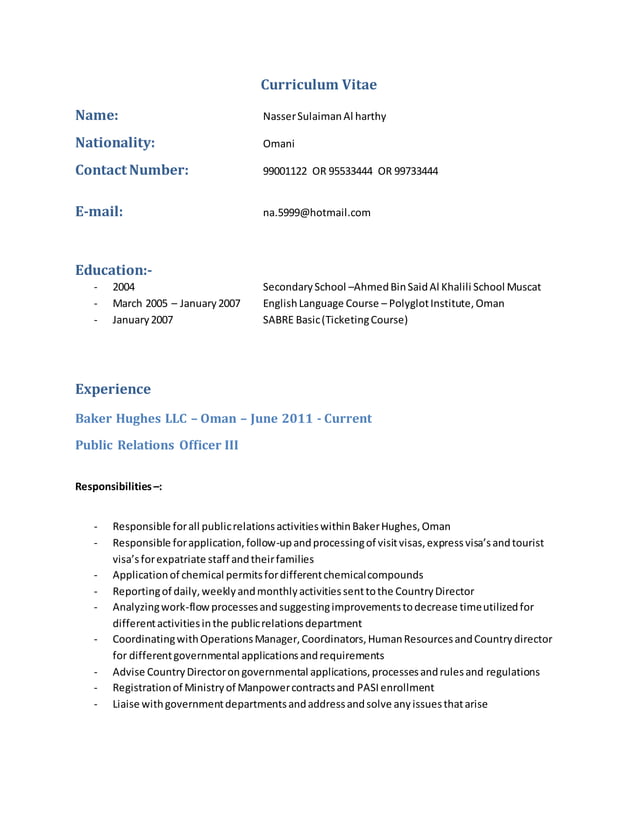 Cv nasser al harthi | PDF