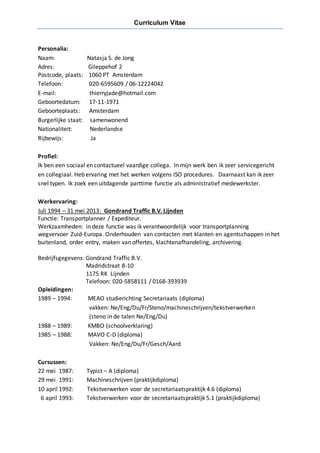 Cv natasja de jong | DOCX