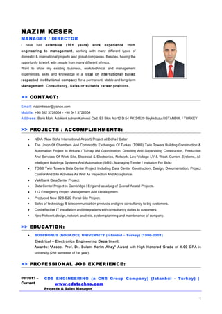 CV Resume Nazim KESER English Manager Director | DOC