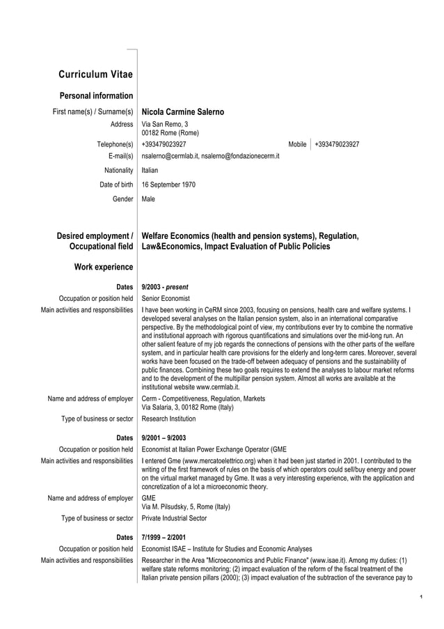 Cv Nicola Carmine Salerno 2012 | PDF | Business Accounting & Finance ...